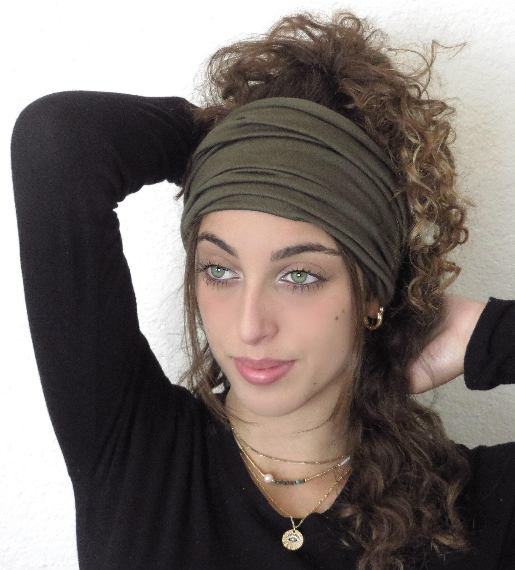Olive Extra Wide Headband, Boho Wide Jersey Headband, Yoga Headband ...