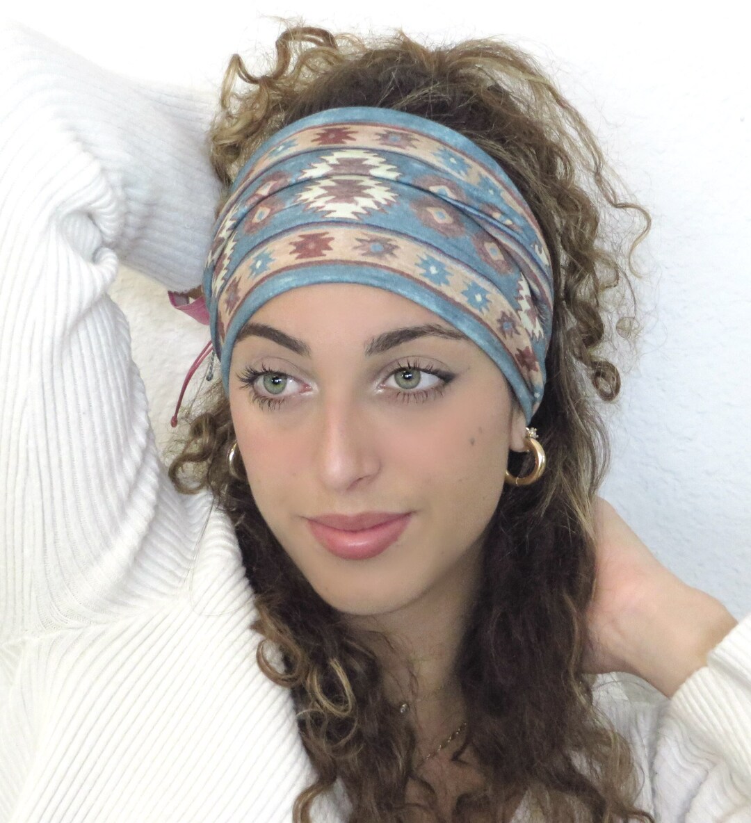 Aztec Print Headband, Yoga Wide Headband, Scrunch Headband, Boho ...