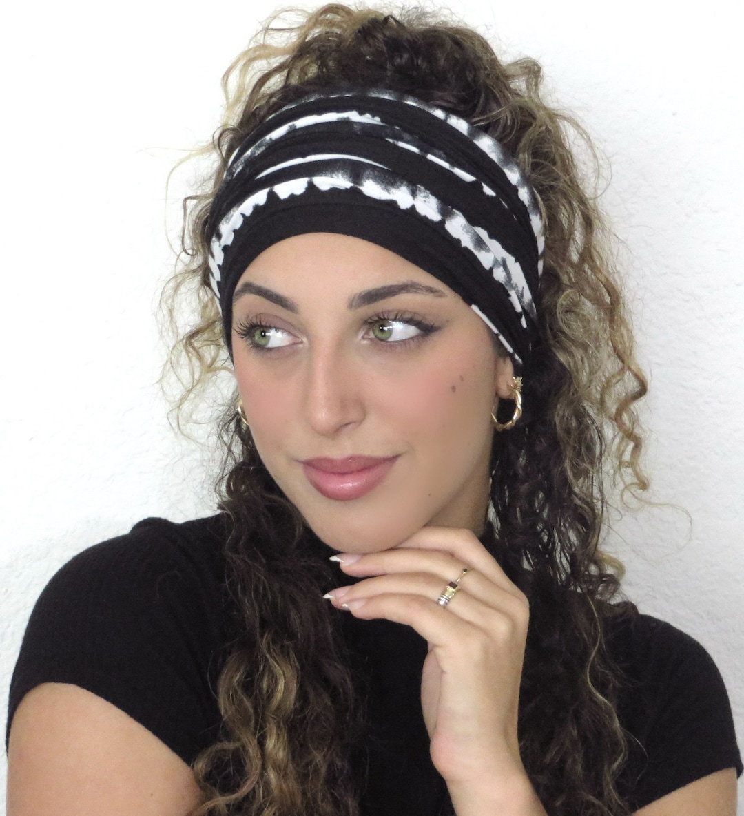 Boho Scrunchy Headband, Hippie Wide Headband, Yoga Headband, Black Bandana Headband, Men ...