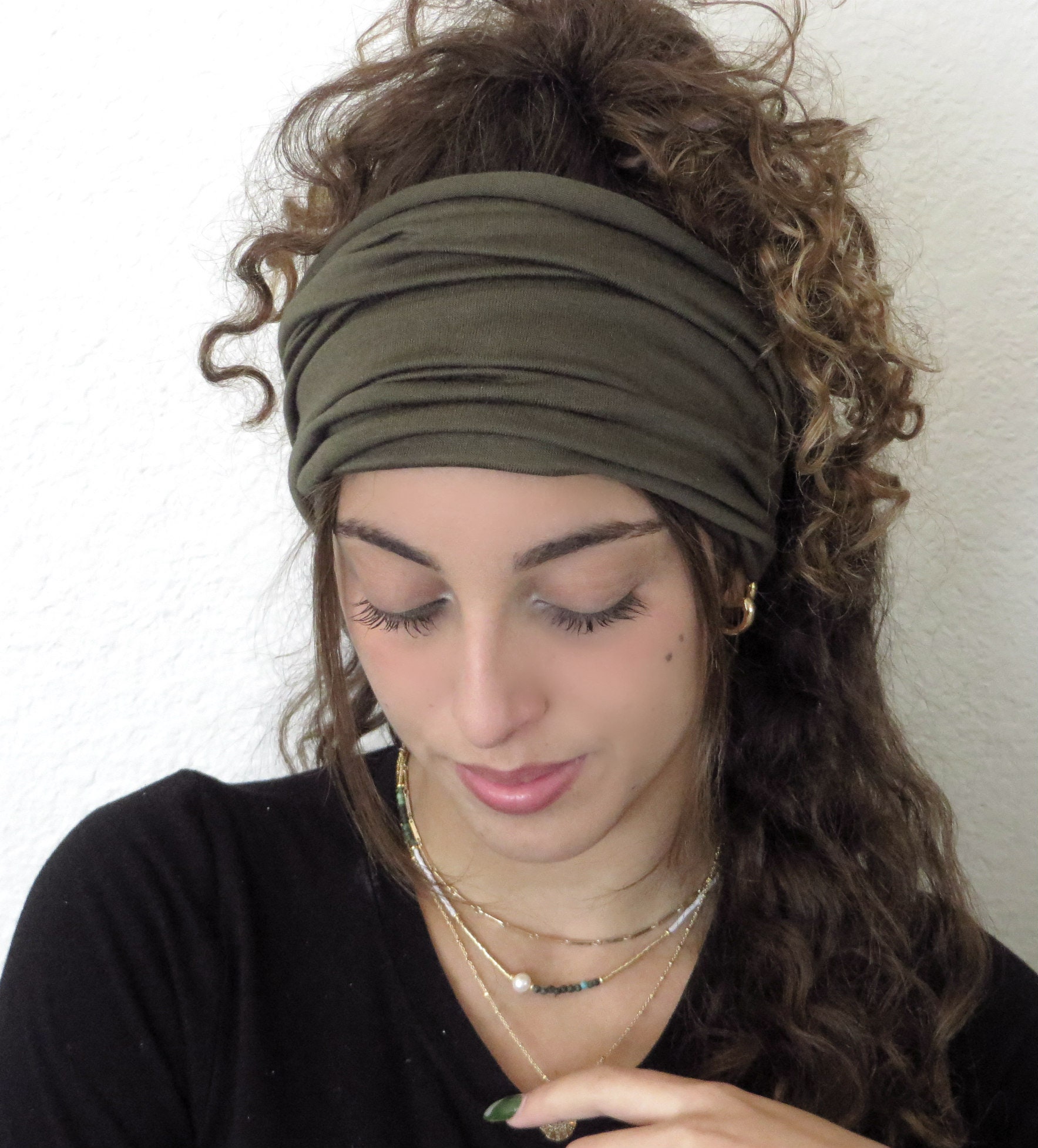 Olive Extra Wide Headband Boho Wide Jersey Headband Yoga - Etsy