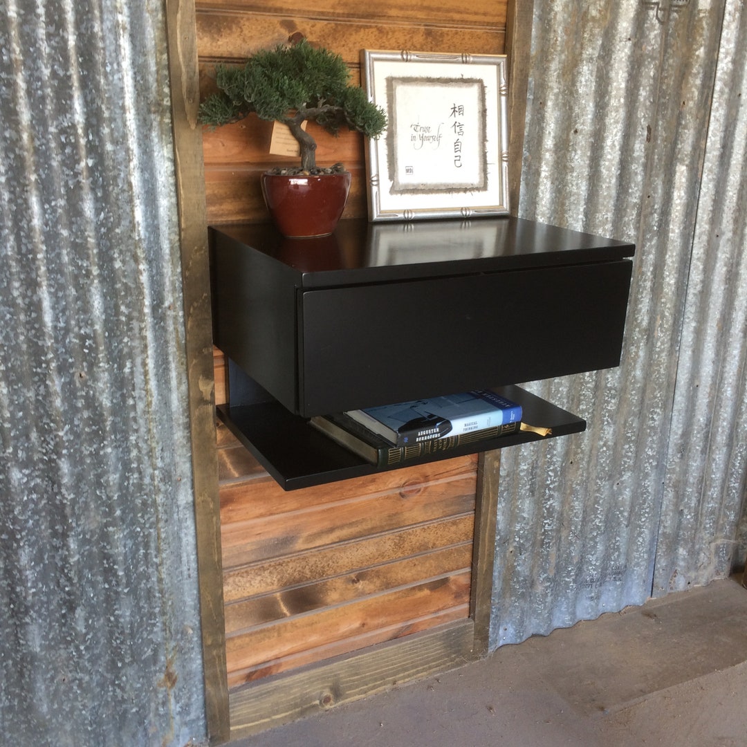 Black Floating Nightstand With Drawer - Etsy