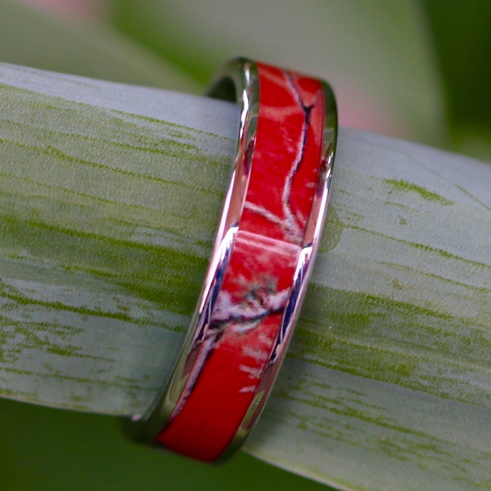 2 Pc Red Camo Ring Set Ruby Engagement Rings Sterling Silver Wedding ...