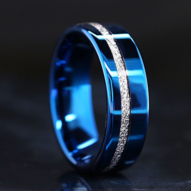 Blue Tungsten Ring Meteorite Ring Men's Tungsten Ring | Etsy