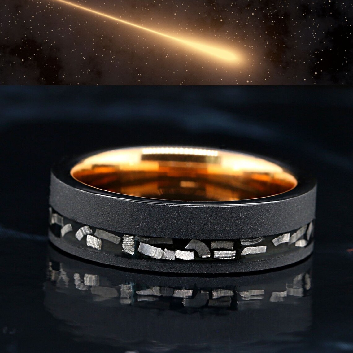 His and Her 3 Piece Real Meteorite Ring Tungsten Gold Plated & - Etsy