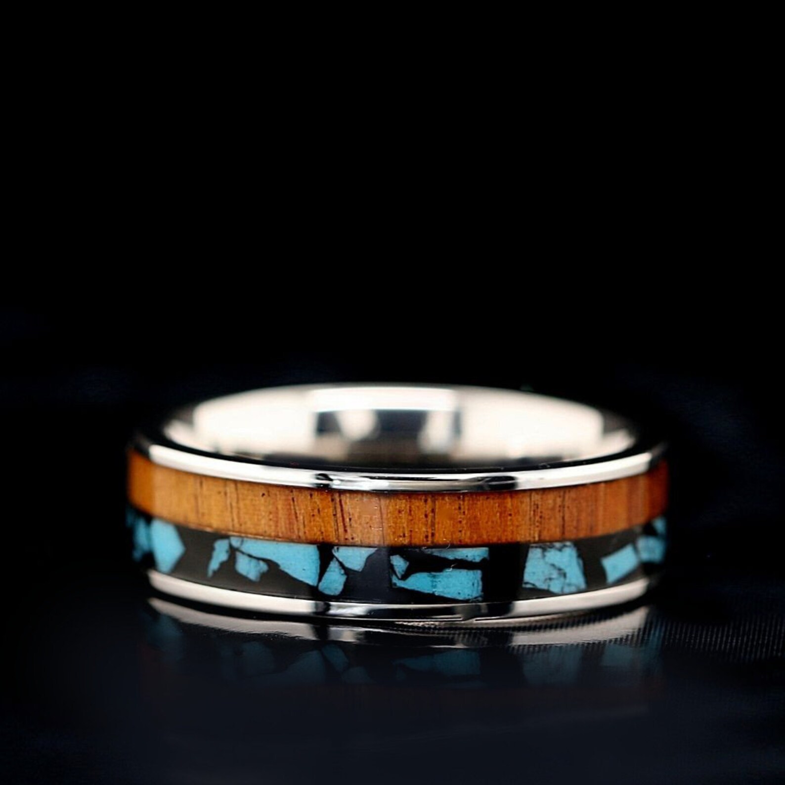 His and Her 3 Piece Hawaiian Koa Wood Ring Set Turquoise - Etsy