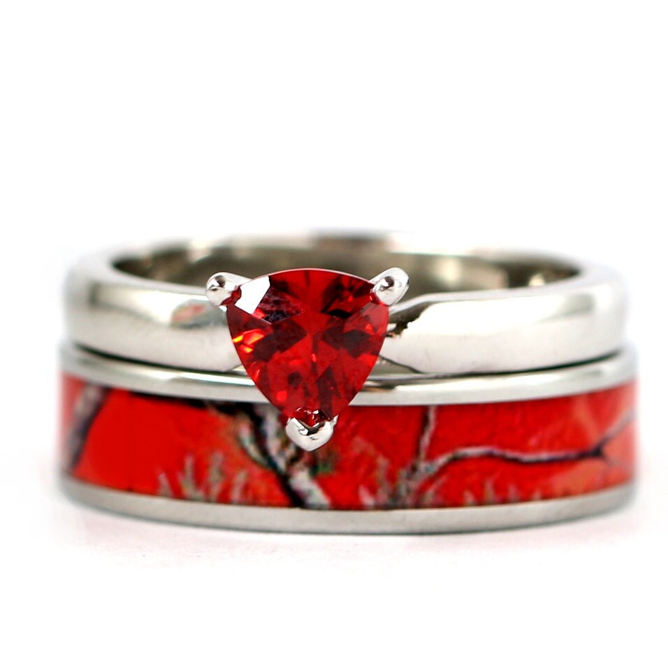 2 Pc Red Camo Ring Set Ruby Engagement Rings Sterling Silver | Etsy