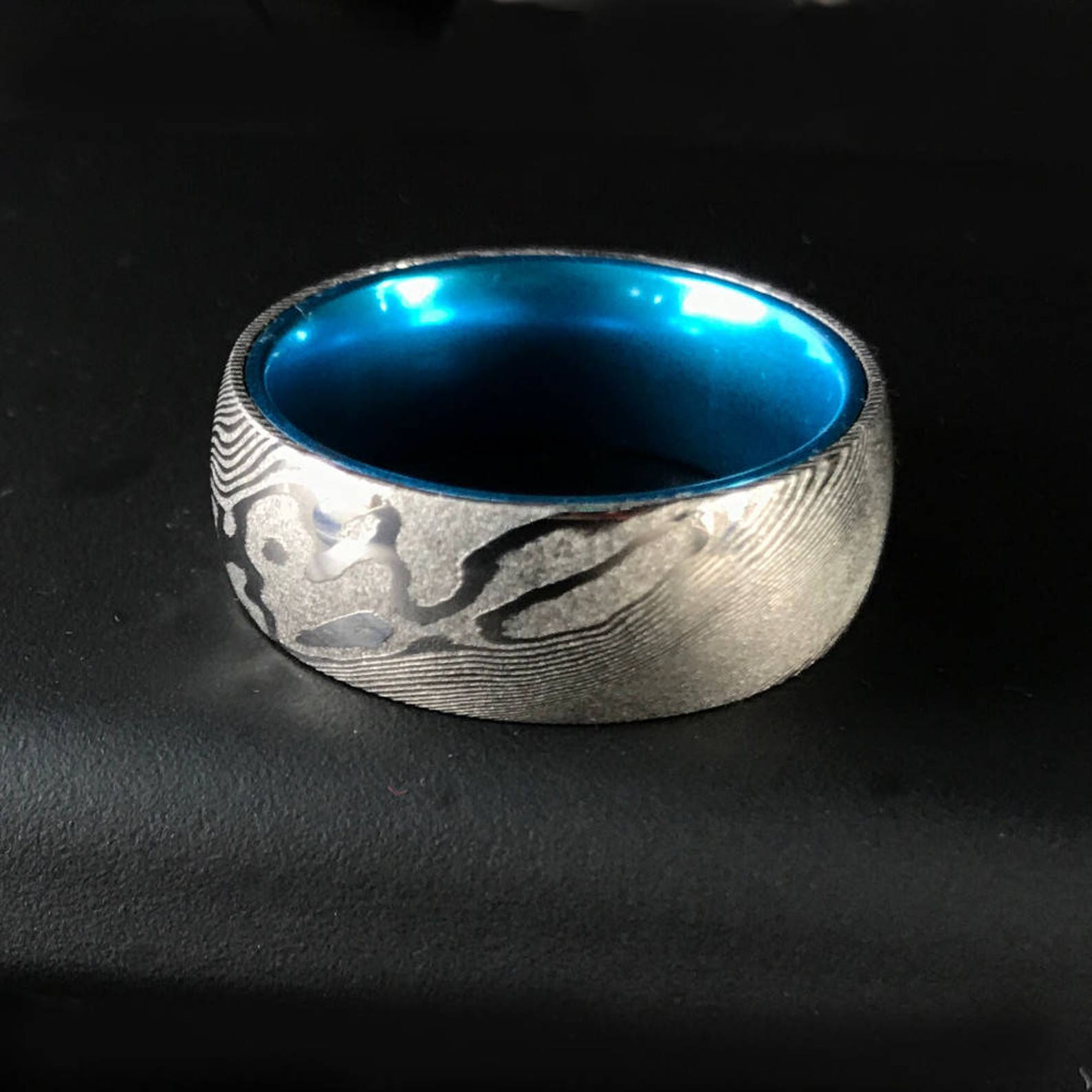 Damascus Steel Ring Blue/green/pink/black Plated Aluminum | Etsy