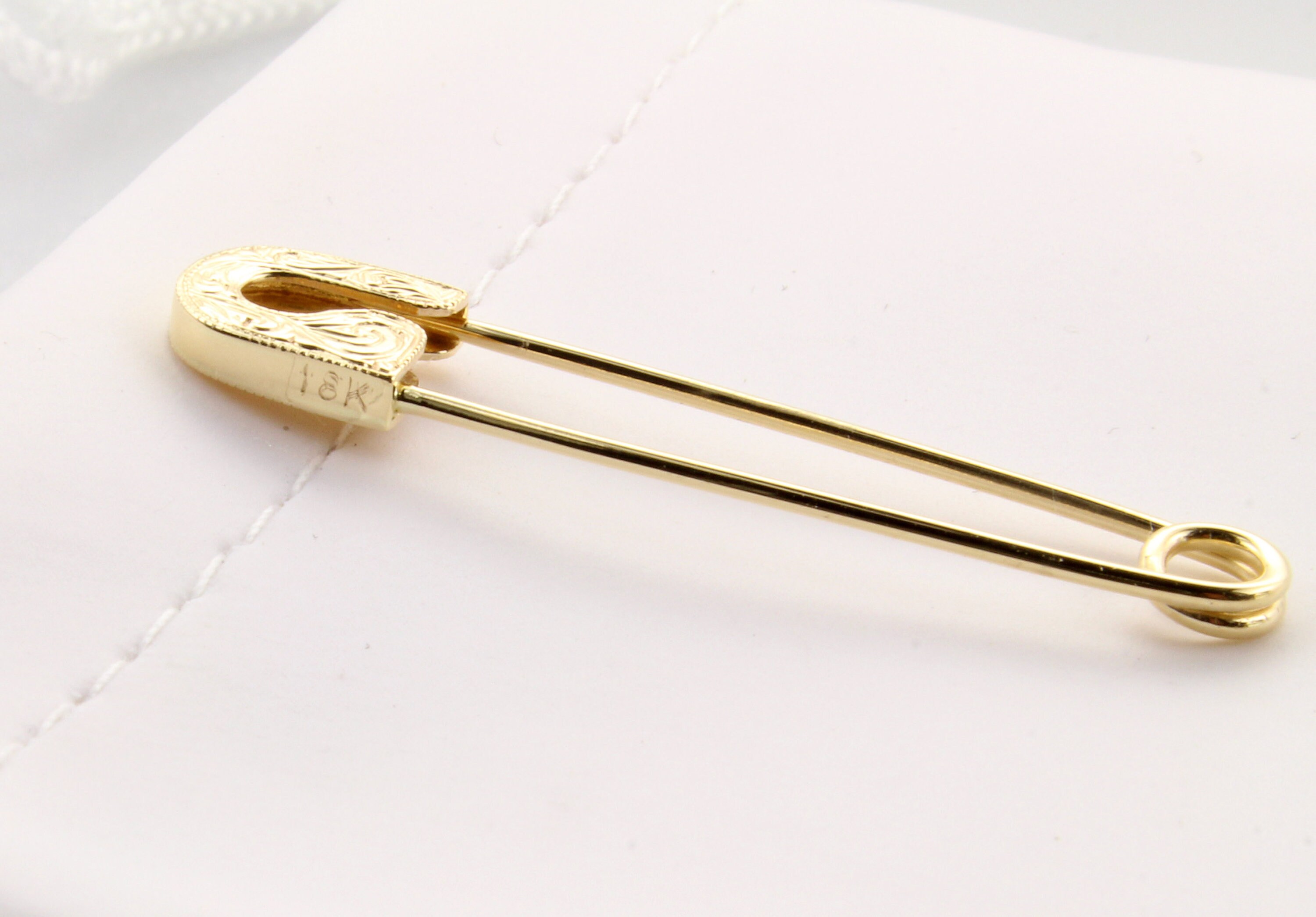 18K Yellow Gold Safety Pin Hand Engraved on Both Sides - Etsy