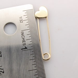 14k Yellow Gold Safety Pin Brooch Heart Shape - Etsy