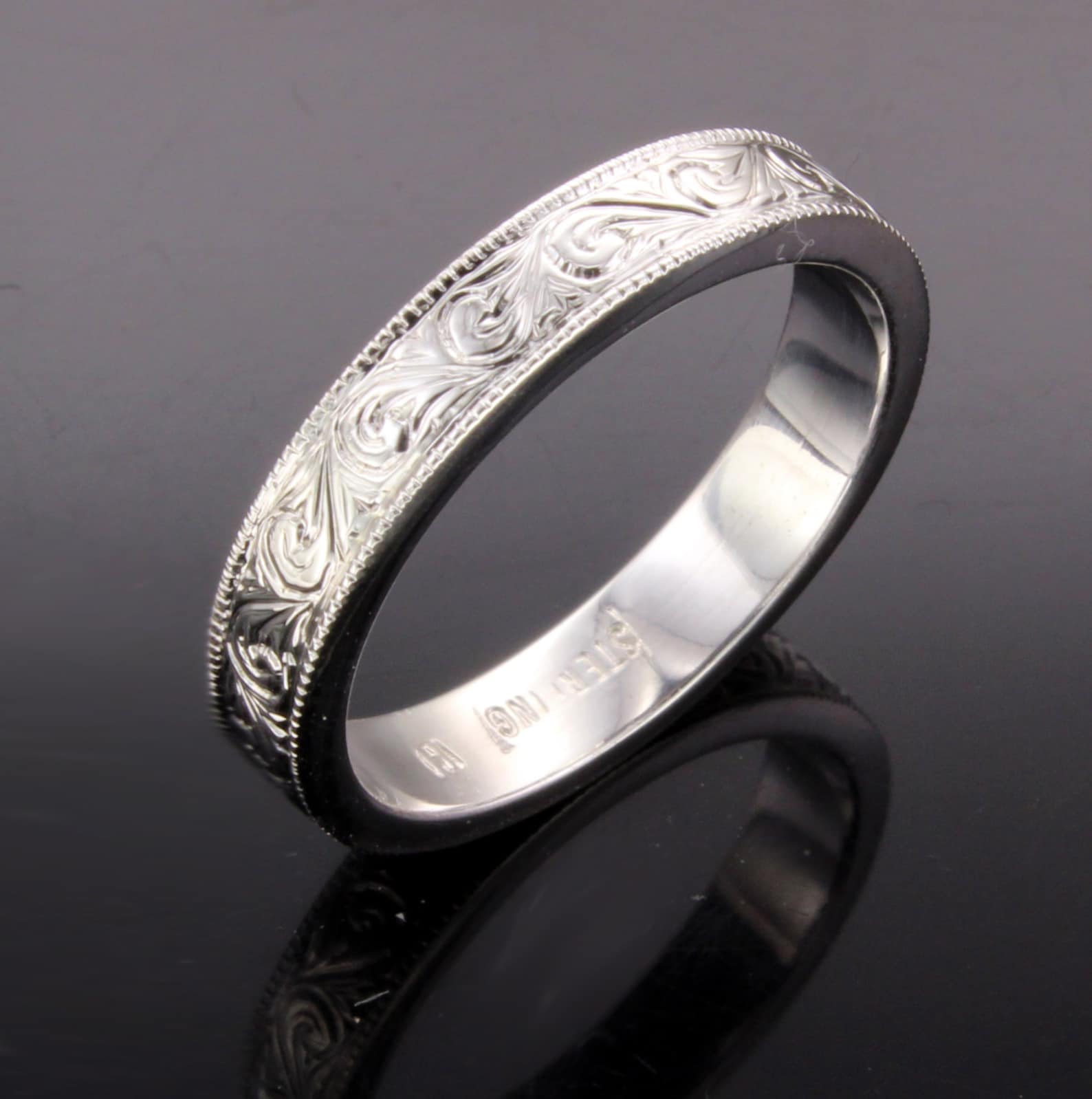 Hand Engraved Silver Wedding Band - Etsy