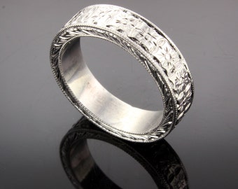 Hand Engraved Silver Wedding Band | Etsy