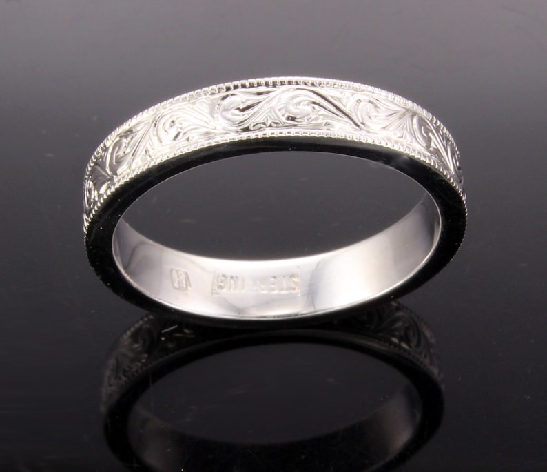 Hand Engraved Silver Wedding Band - Etsy