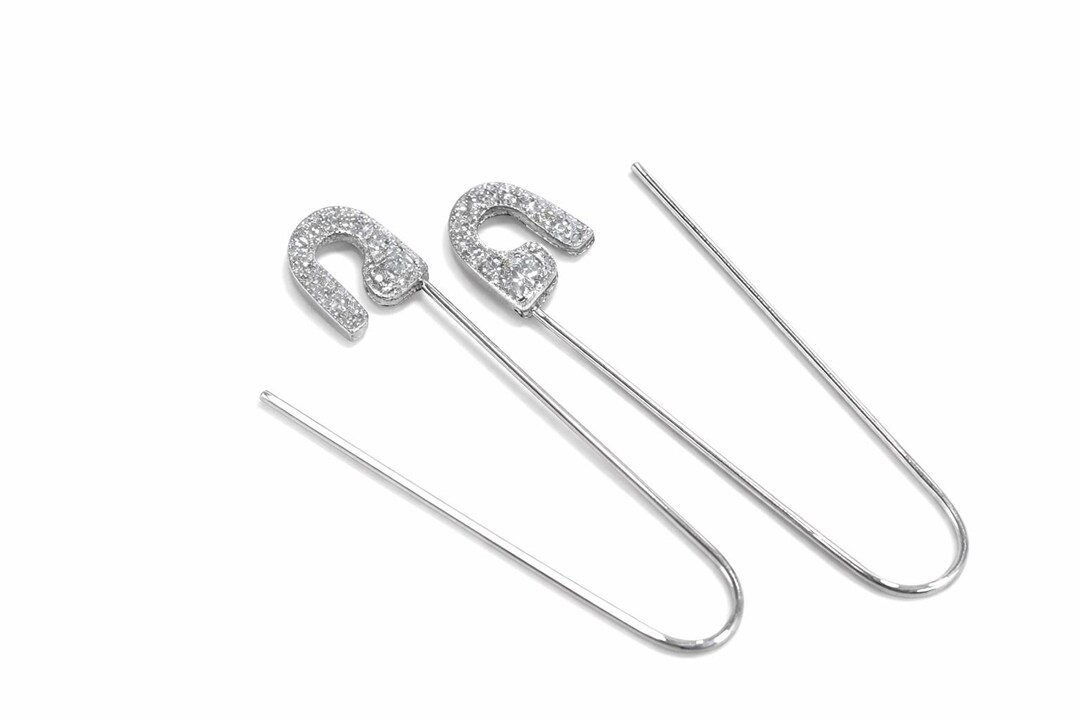 Handmade 14k White Gold Diamond Safety Pin Earrings (pair) - Etsy