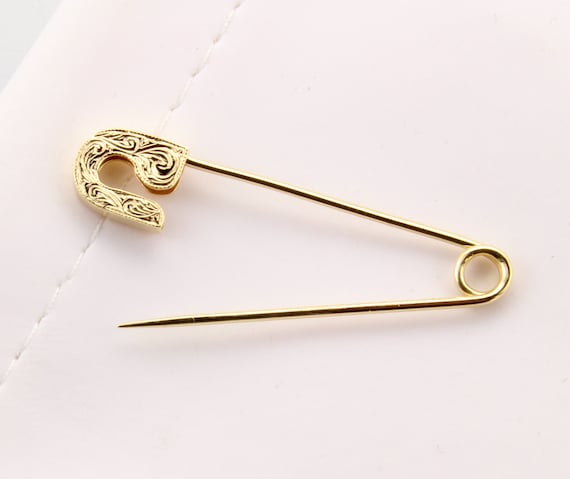18K Yellow Gold Safety Pin Hand Engraved on Both Sides | Etsy