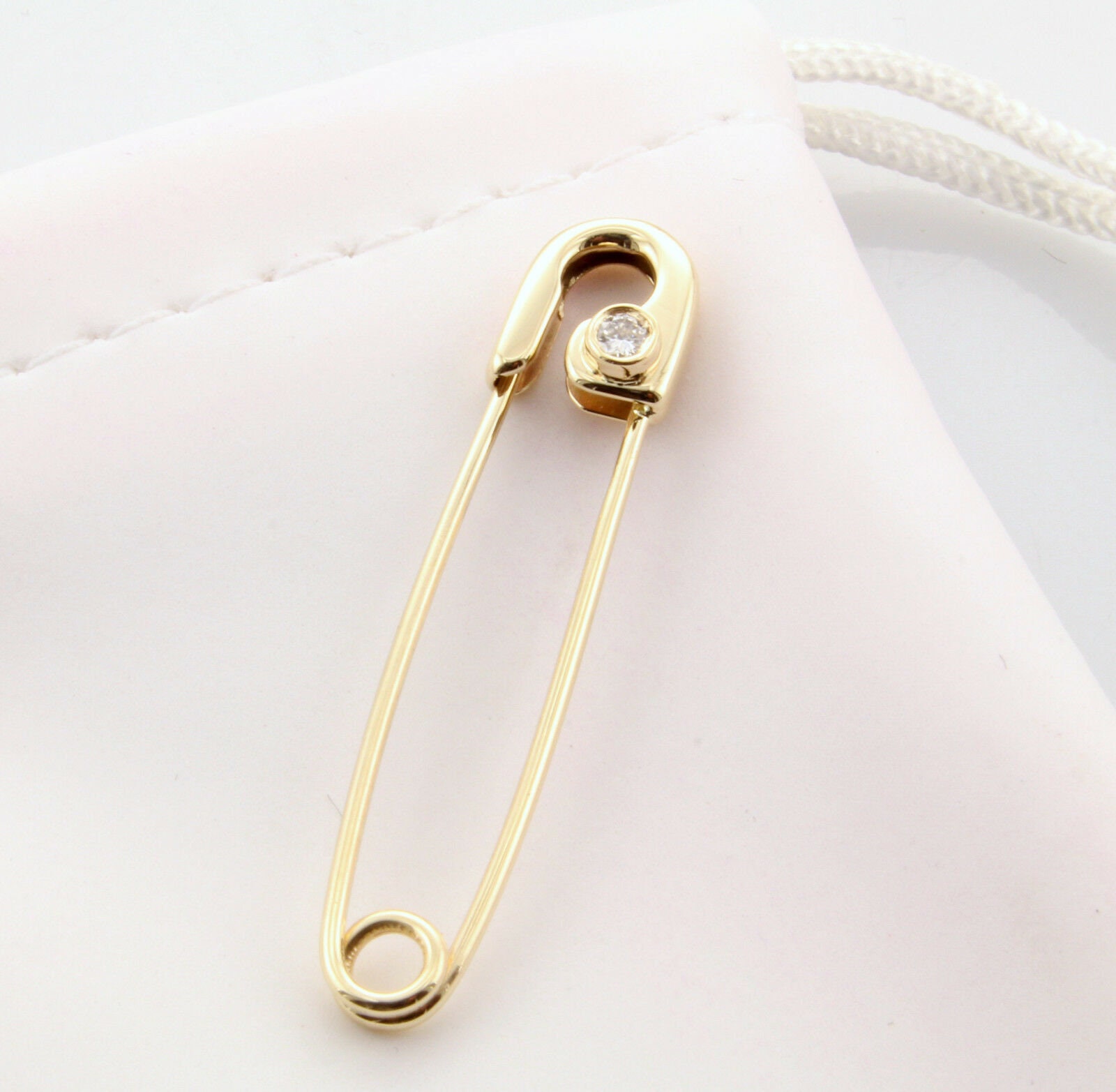 14k Yellow Gold Diamond Safety Pin Brooch Handmade in USA - Etsy