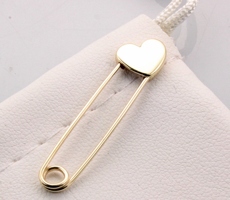 14k Yellow Gold Safety Pin Brooch Heart Shape - Etsy