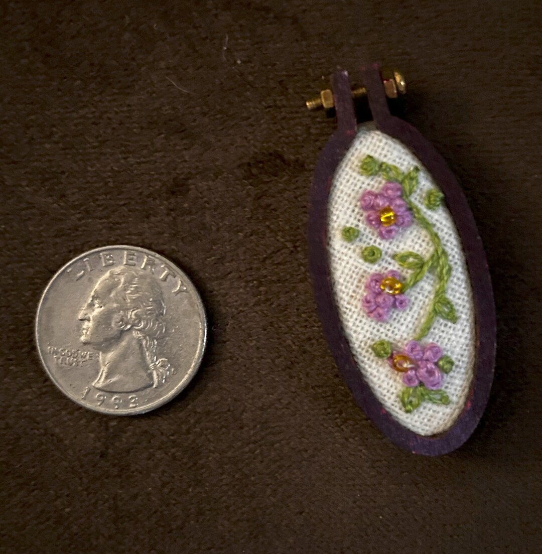 Embroidered Violets Oval Hoop Pendant - Etsy