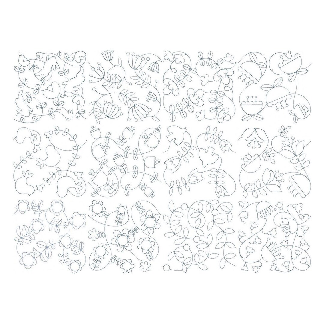 Folk Art Quilt Blocks - 12 Digital Pantograph Files for Long Arm Quilting Machines - E2E Quilt ...