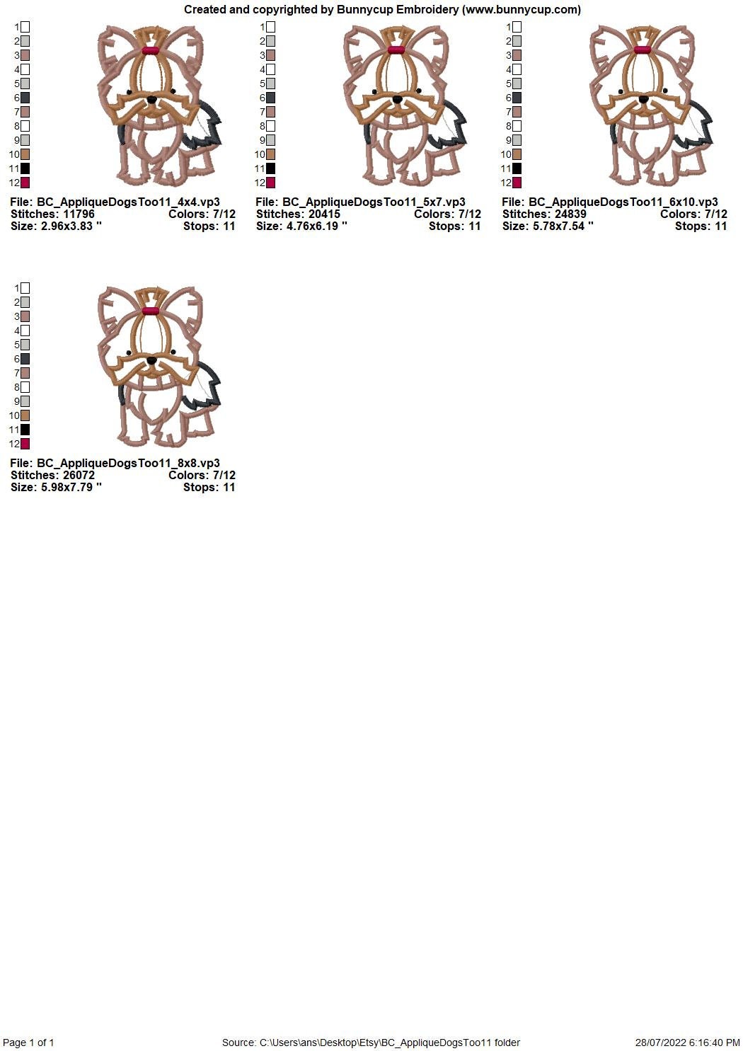 Yorkie Applique Applique Embroidery Design 4x4 5x7 6x10 - Etsy