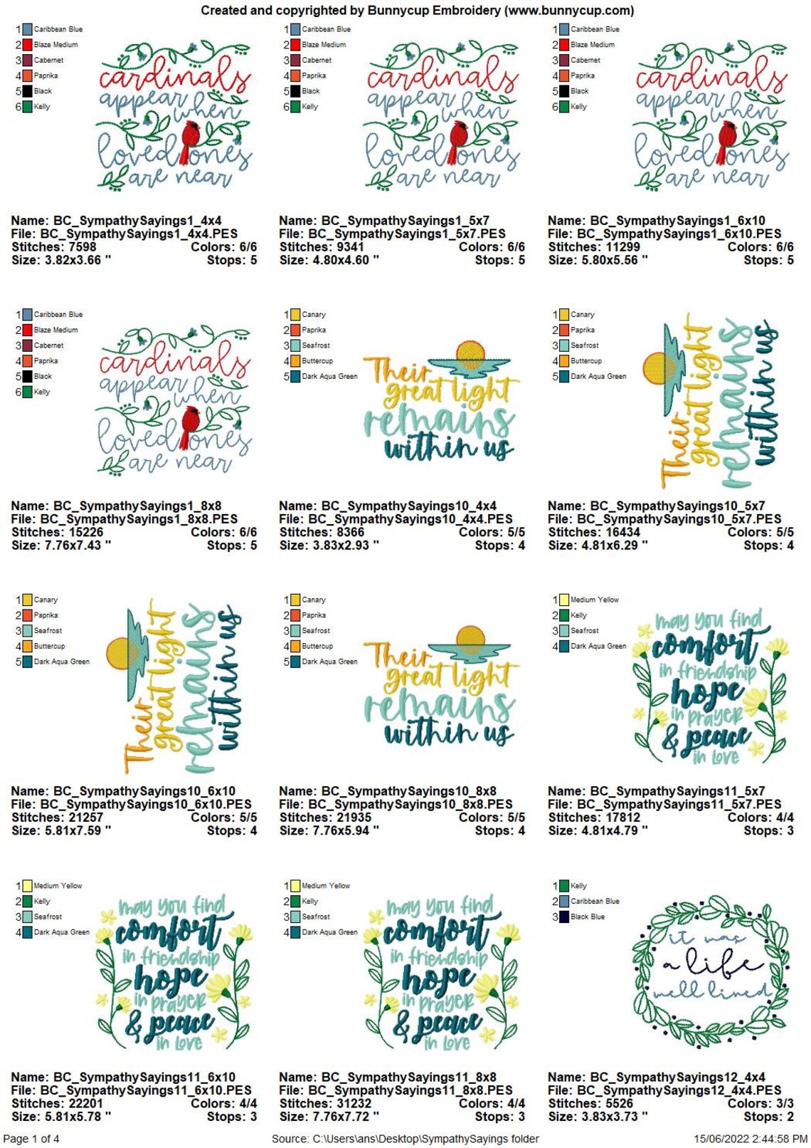 Sympathy Sayings - 12 Machine Embroidery Designs - Multiple Sizes ...