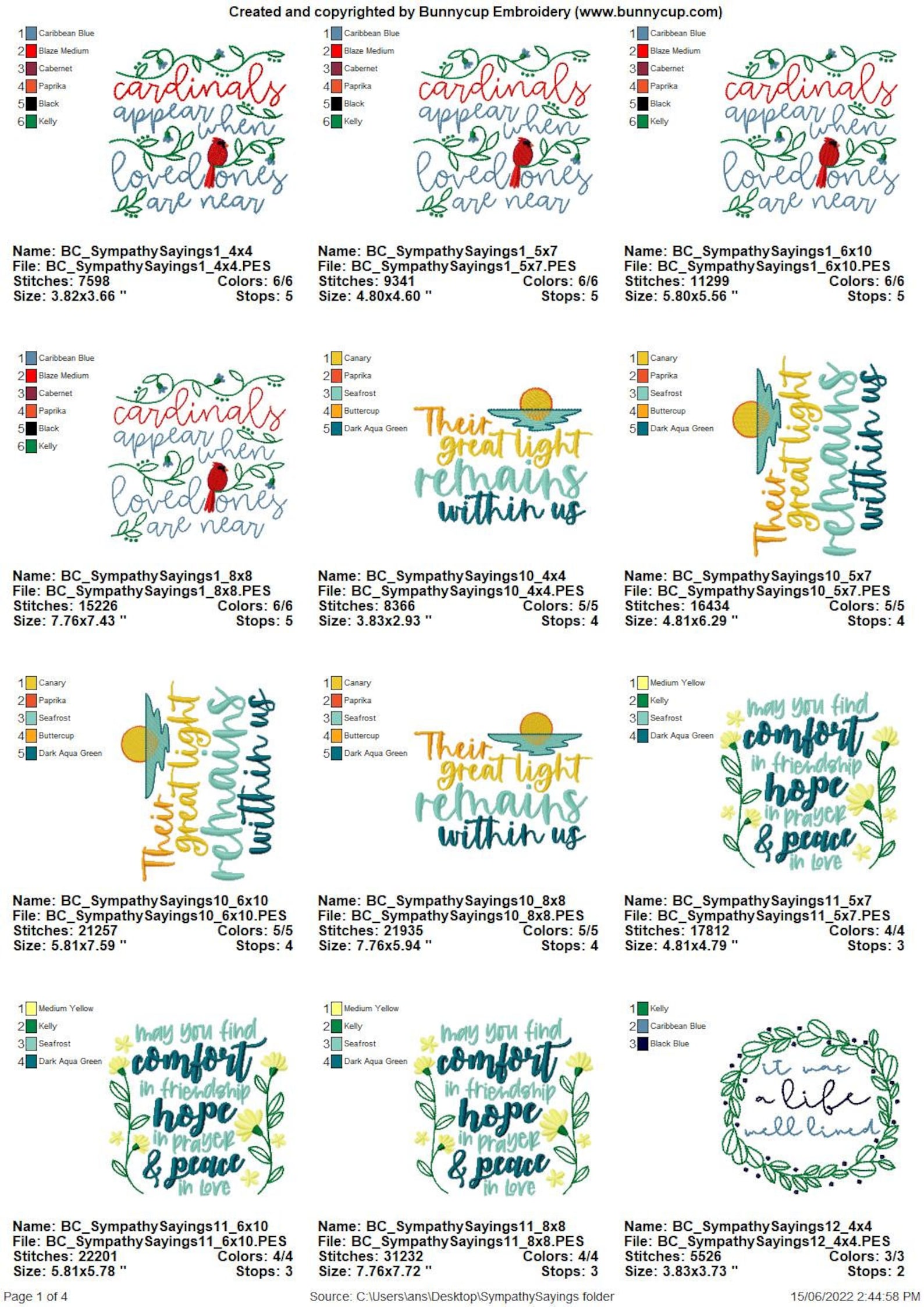 Sympathy Sayings - 12 Machine Embroidery Designs - Multiple Sizes ...