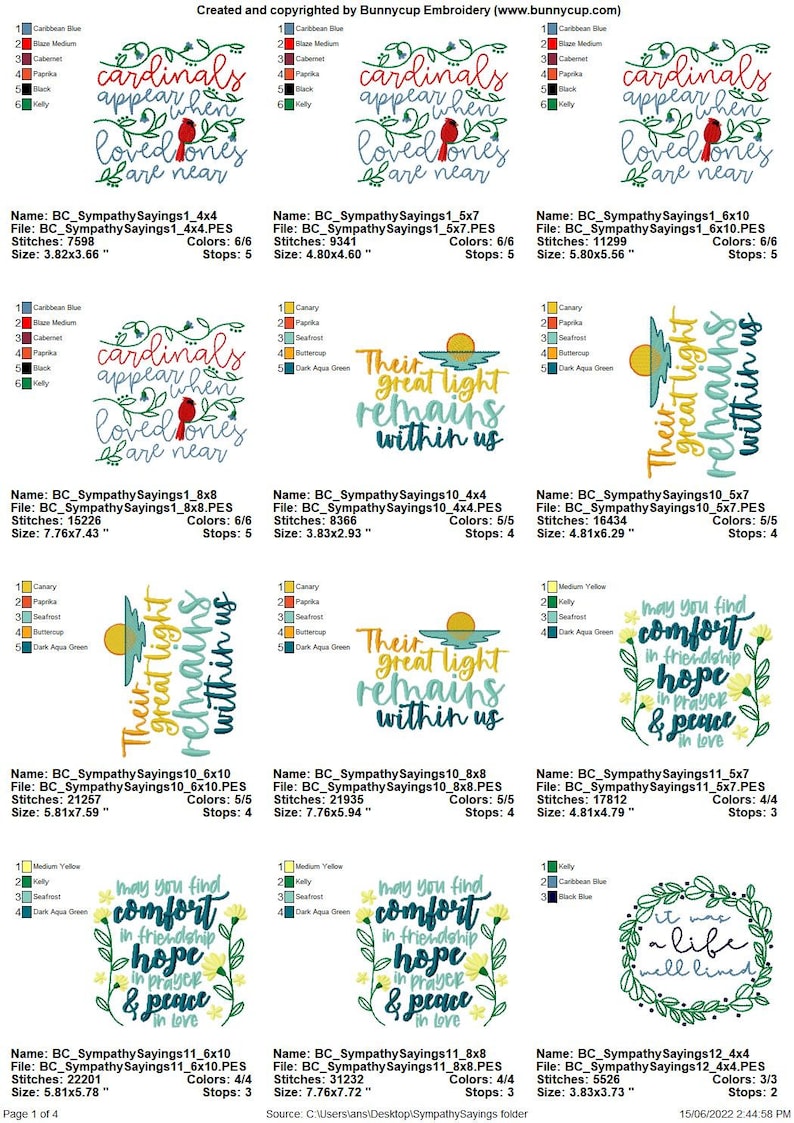 Sympathy Sayings - 12 Machine Embroidery Designs - Multiple Sizes ...