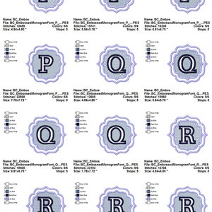 Embossed Monogram Font - 26 Machine Embroidery Designs - 5, 6, 7 and 8 ...
