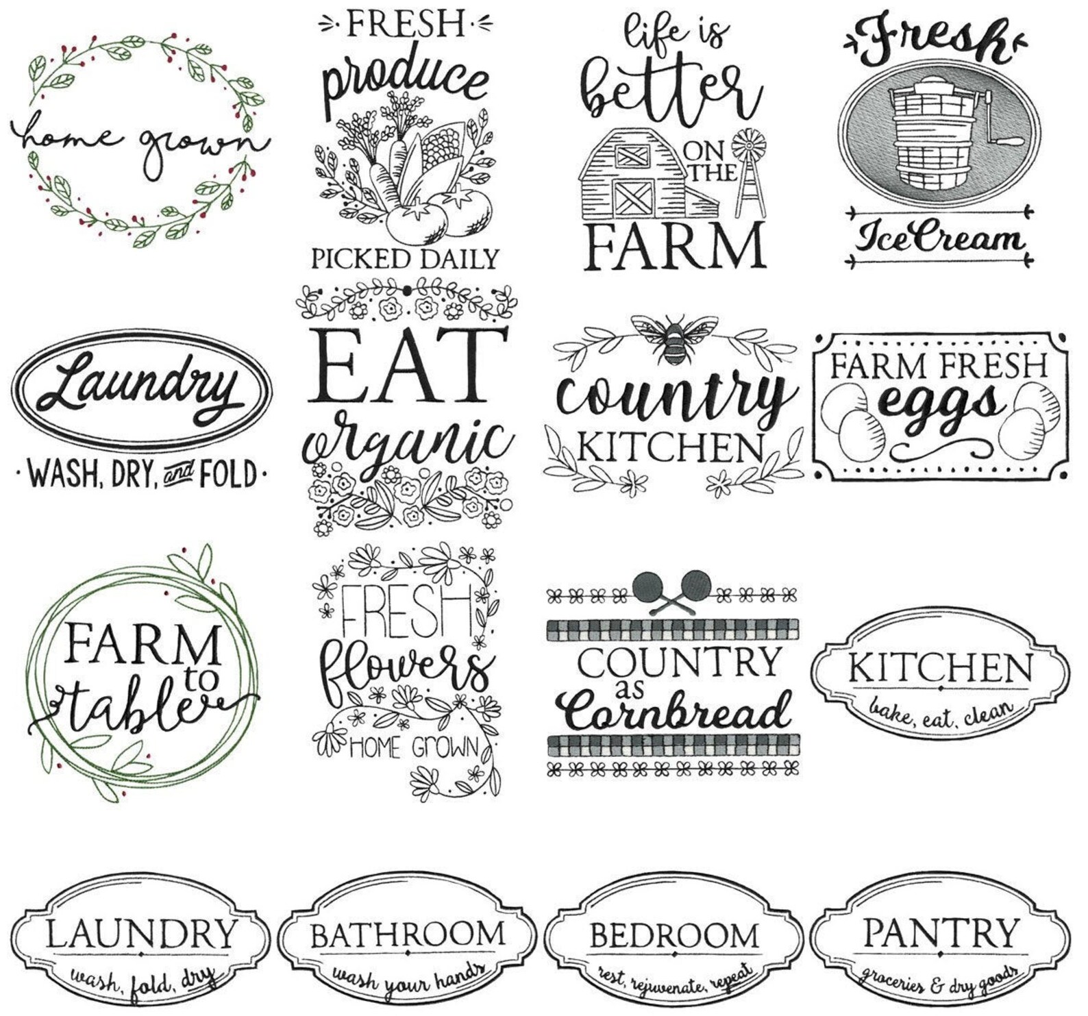 Farmhouse 16 Machine Embroidery Designs 5x7 6x10 8x8 some 4x4 Farmhouse ...