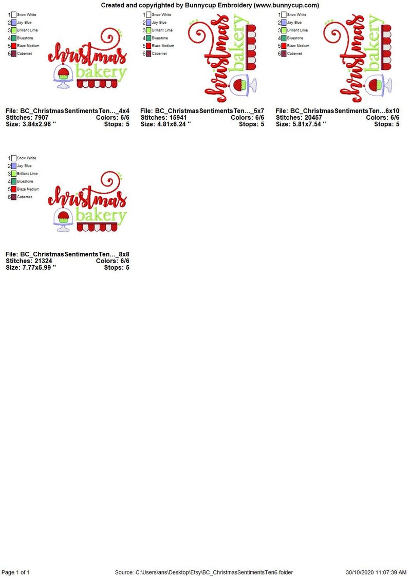 Christmas Bakery Embroidery Design 4x4 5x7 6x10 8x8 Sizes - Etsy