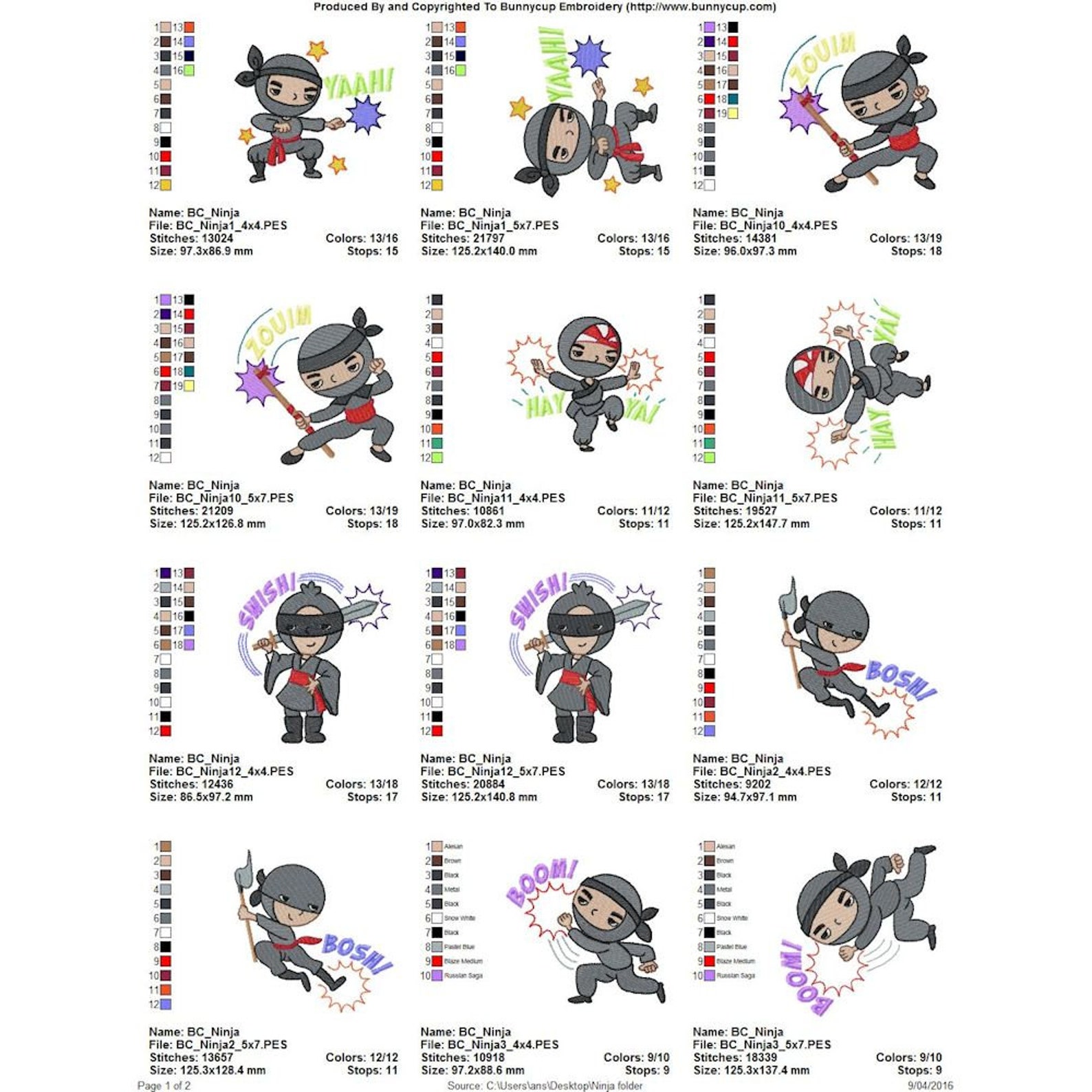 Ninja 12 Different Filled Stitch Machine Embroidery Designs | Etsy