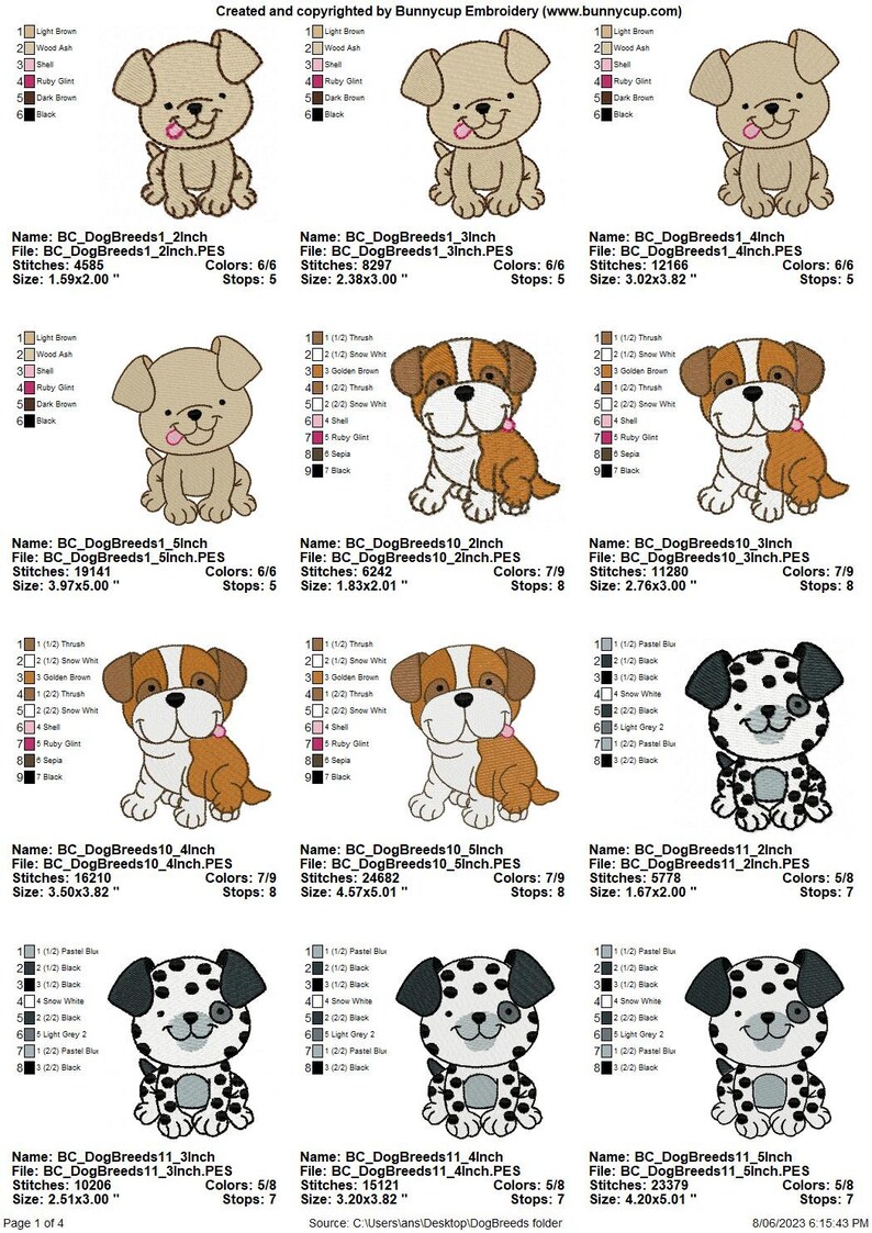 Dog Breeds - 12 Machine Embroidery Designs - 2, 3, 4 & 5 Inch Sizes ...