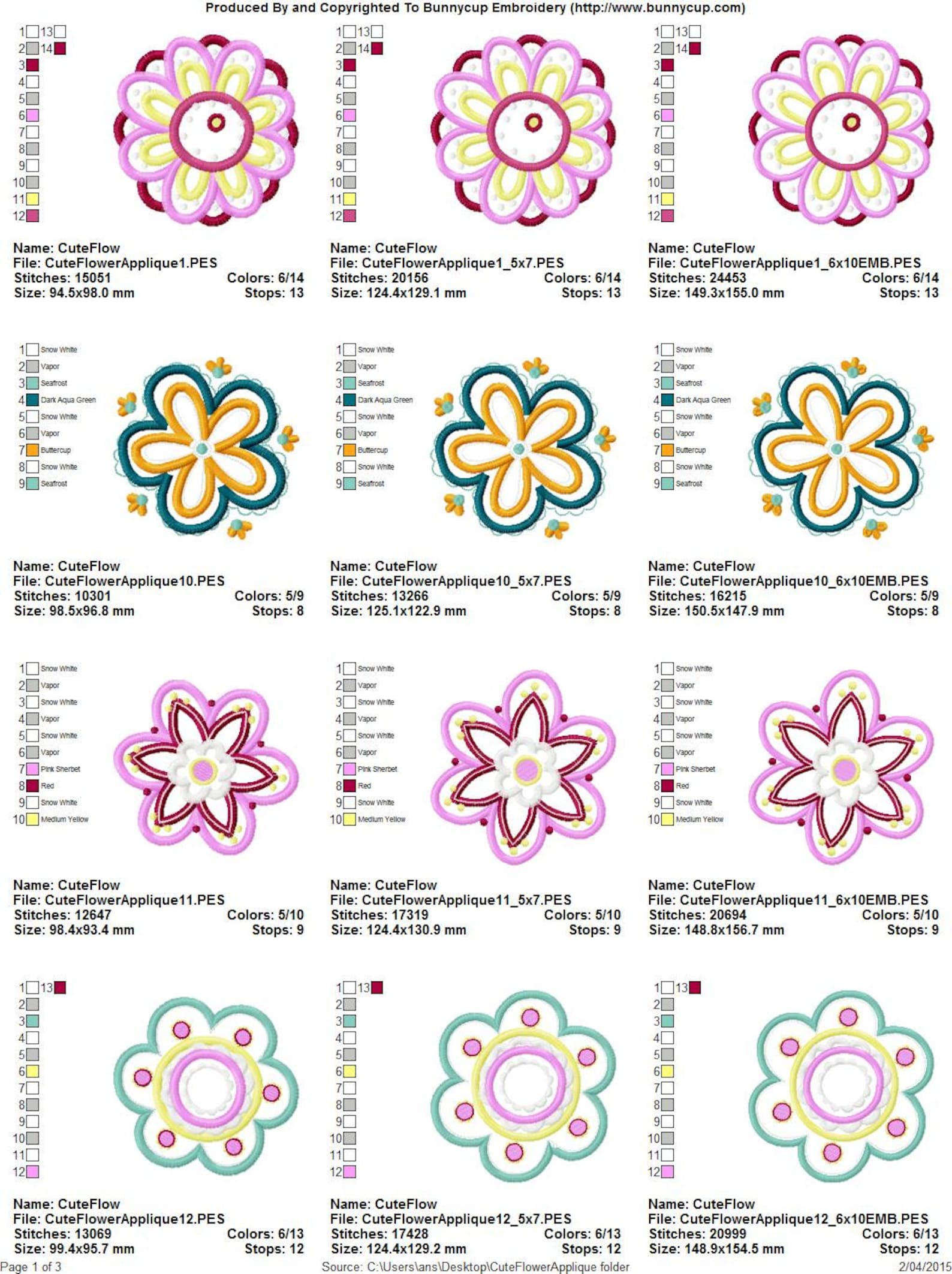 Cute Flower Applique Machine Embroidery Designs 4x4 5x7 & 6x10 - Etsy