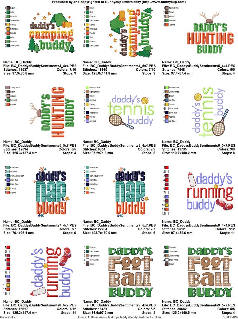 Daddy's Buddy Sentiments 12 Machine Embroidery Designs 4x4 - Etsy