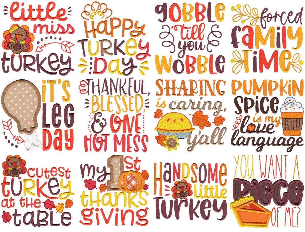 Thanksgiving Sentiments Six 12 Machine Embroidery Designs - Etsy