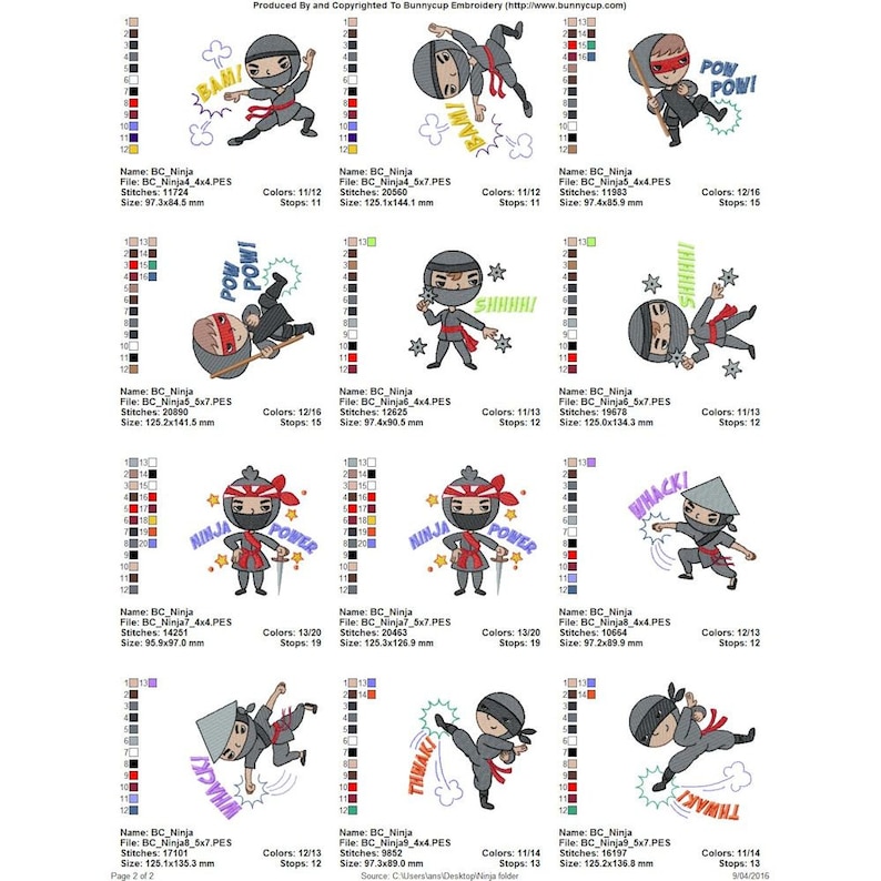 Ninja 12 Different Filled Stitch Machine Embroidery Designs | Etsy