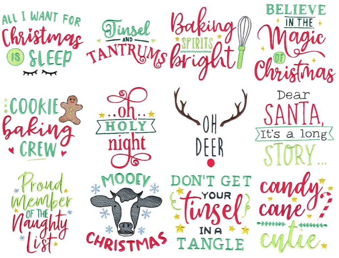 Fun Christmas Sayings - 12 Machine Embroidery Designs - 4x4 5x7 6x10 ...