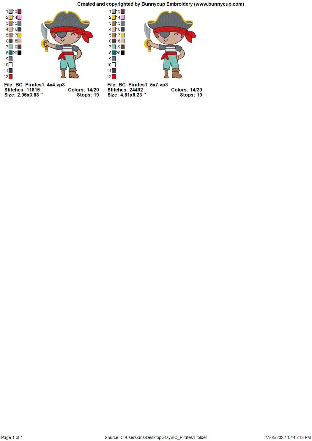 Pirate Boy Machine Embroidery Design 4x4 5x7 Sizes - Etsy