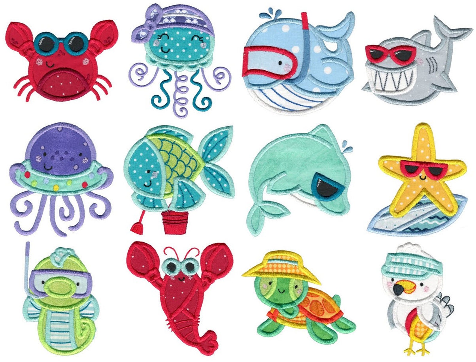 Fun Sea Creatures Applique 12 Machine Embroidery Designs - Etsy