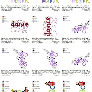 Illustrated Words Too - 12 Machine Embroidery Designs - Multiple Sizes ...