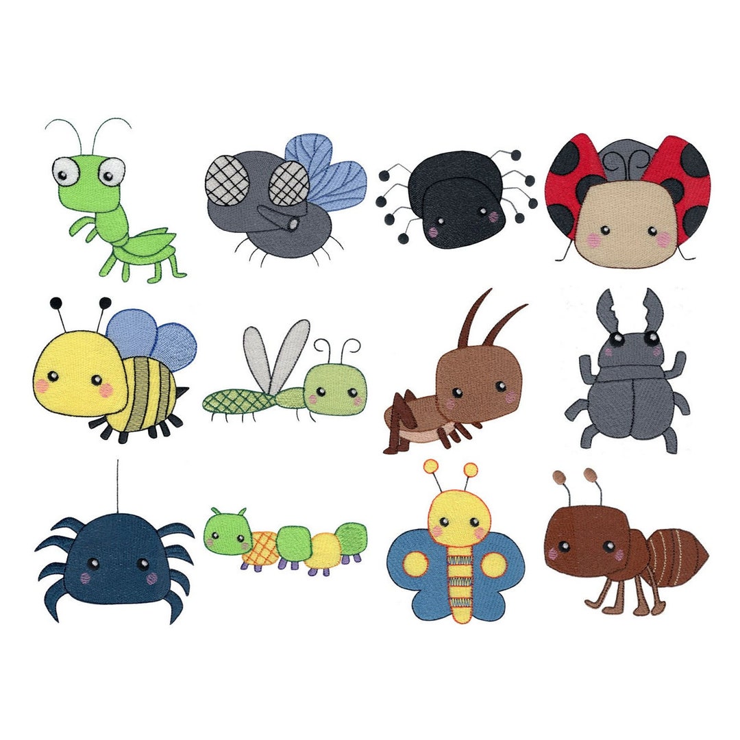 Friendly Bugs - 12 Machine Embroidery Designs - 3, 4 & 5 Inch Sizes ...