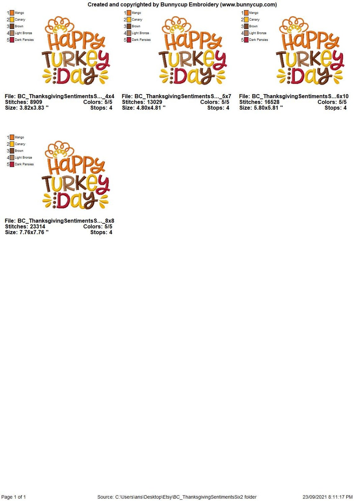 Happy Turkey Day - Machine Embroidery Design - 4x4 5x7 6x10 8x8 ...