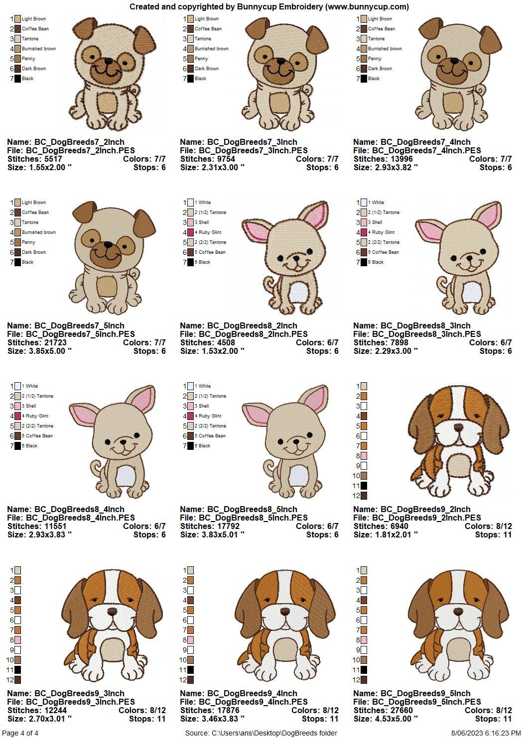 Dog Breeds - 12 Machine Embroidery Designs - 2, 3, 4 & 5 Inch Sizes ...