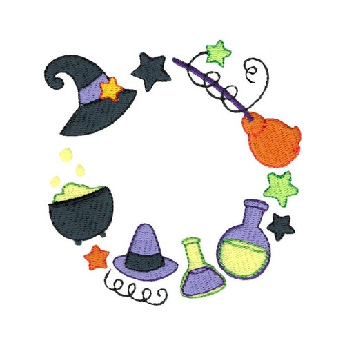 Witch Monogram Frame Filled Stitch Machine Embroidery Design | Etsy