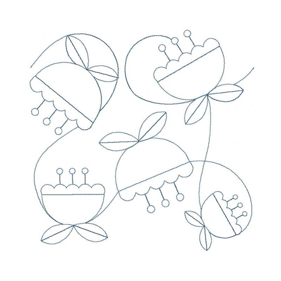 Folk Art Flowers Quilt Block - Digital Pantograph for Long Arm Quilting Machines - E2E Quilt ...
