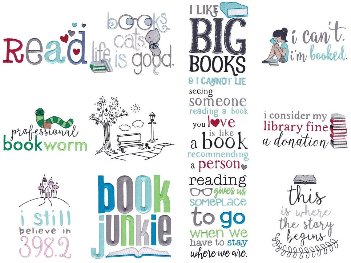 Library Sentiments 12 Machine Embroidery Designs Multiple - Etsy