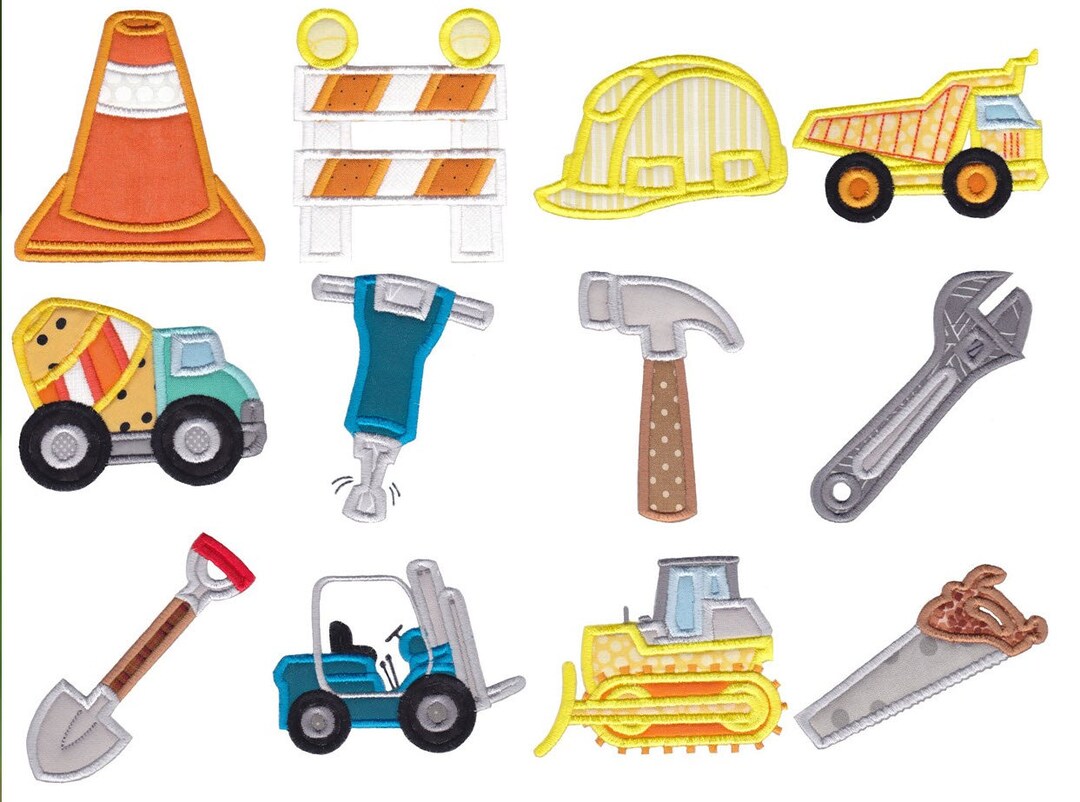 Construction Applique - 12 Machine Embroidery Designs - 4x4 5x7 6x10 ...