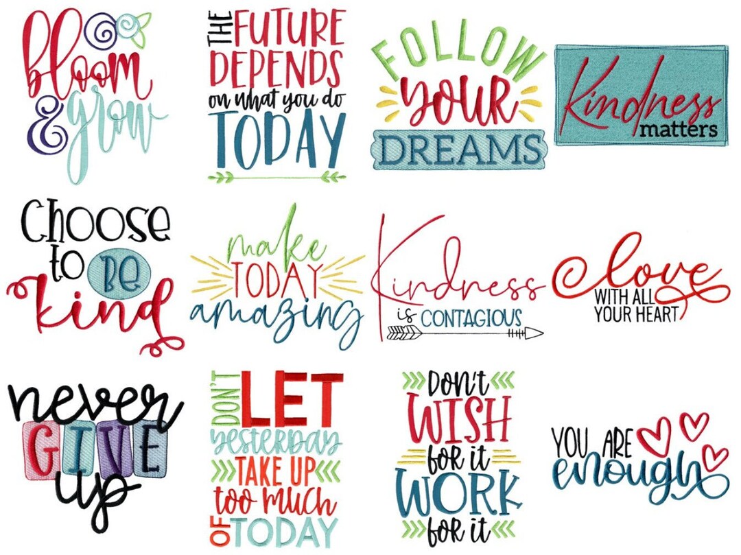 Motivational Sayings Five 12 Machine Embroidery Designs Multiple Sizes ...