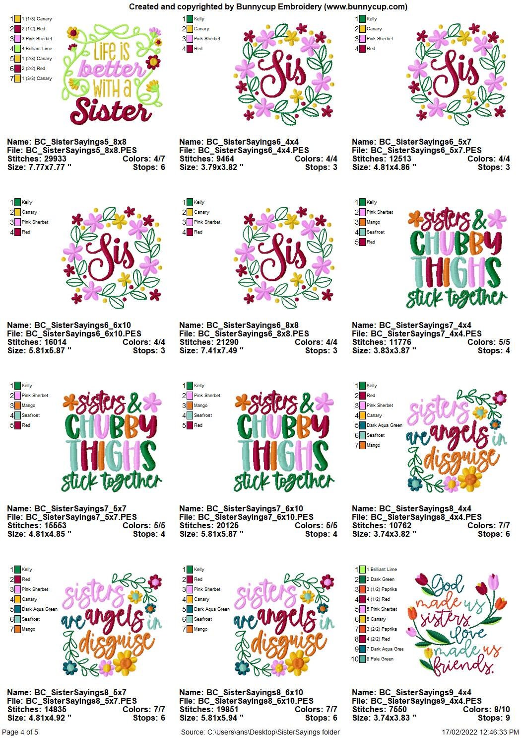 Sister Sayings - 14 Machine Embroidery Designs - Multiple Sizes ...