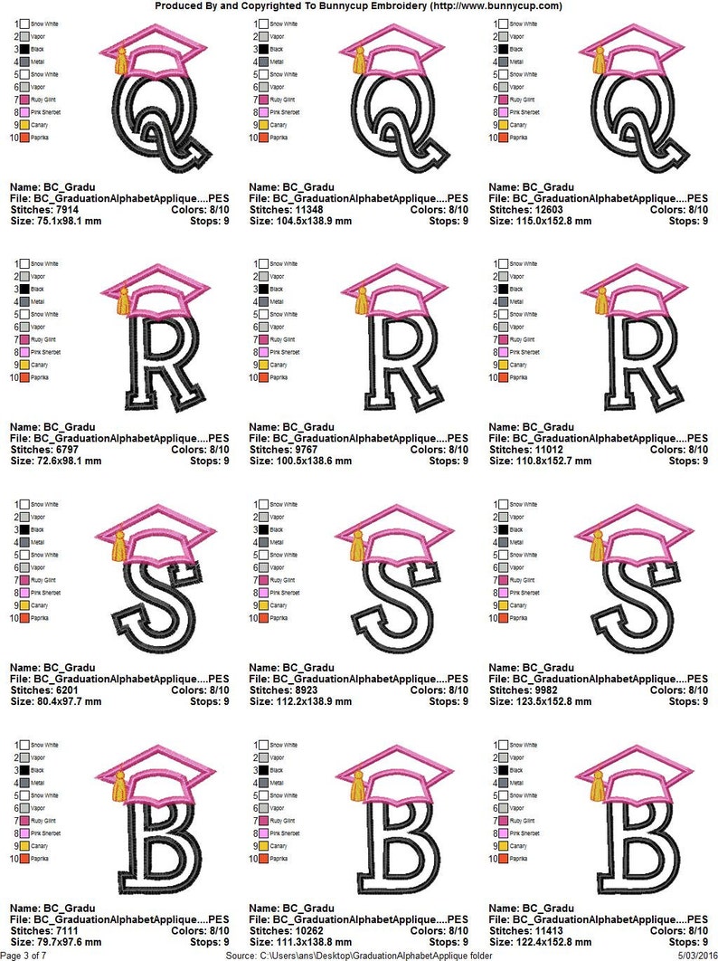 Graduation Alphabet Applique Machine Embroidery Designs 4x4 - Etsy