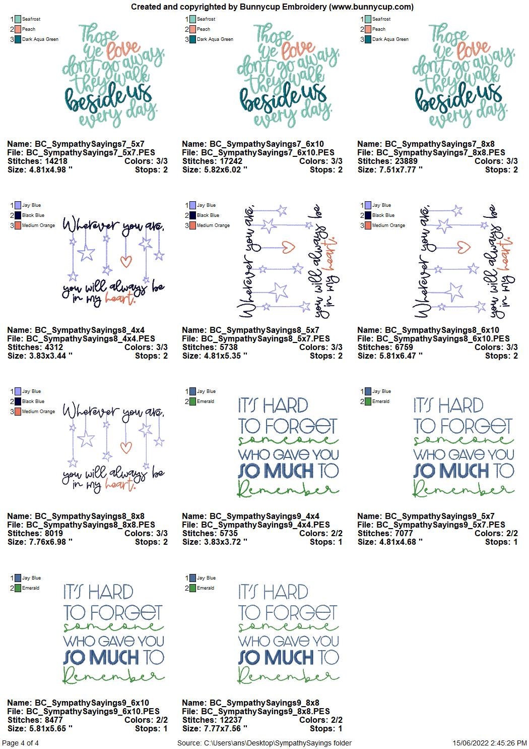 Sympathy Sayings - 12 Machine Embroidery Designs - Multiple Sizes ...